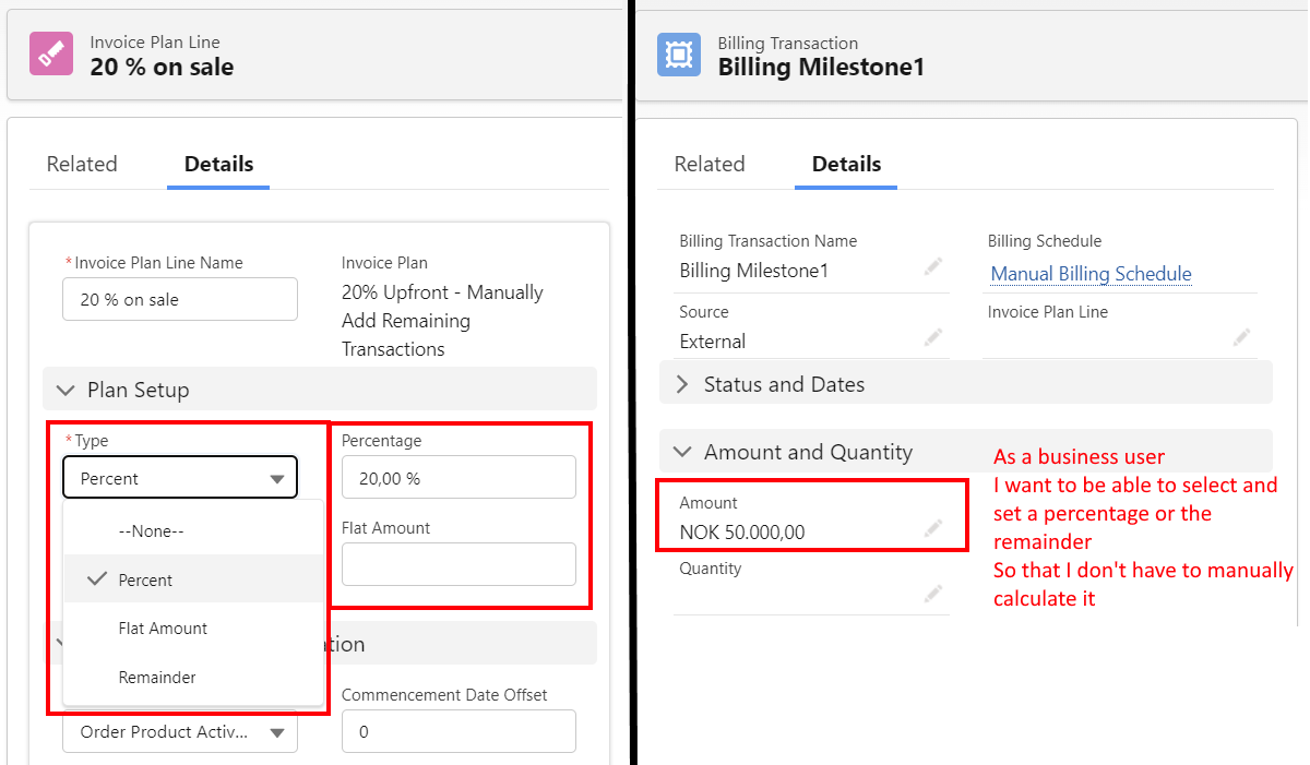 Manual Billing Transactions: Enable Amount Calculation from Percent ...